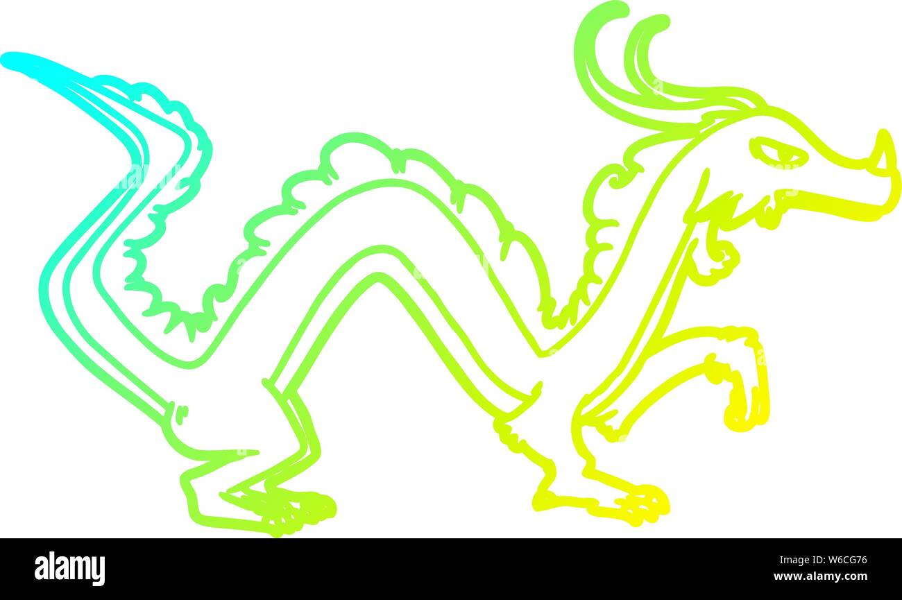 cold gradient line drawing of a cartoon dragon Stock Vector Image & Art ...