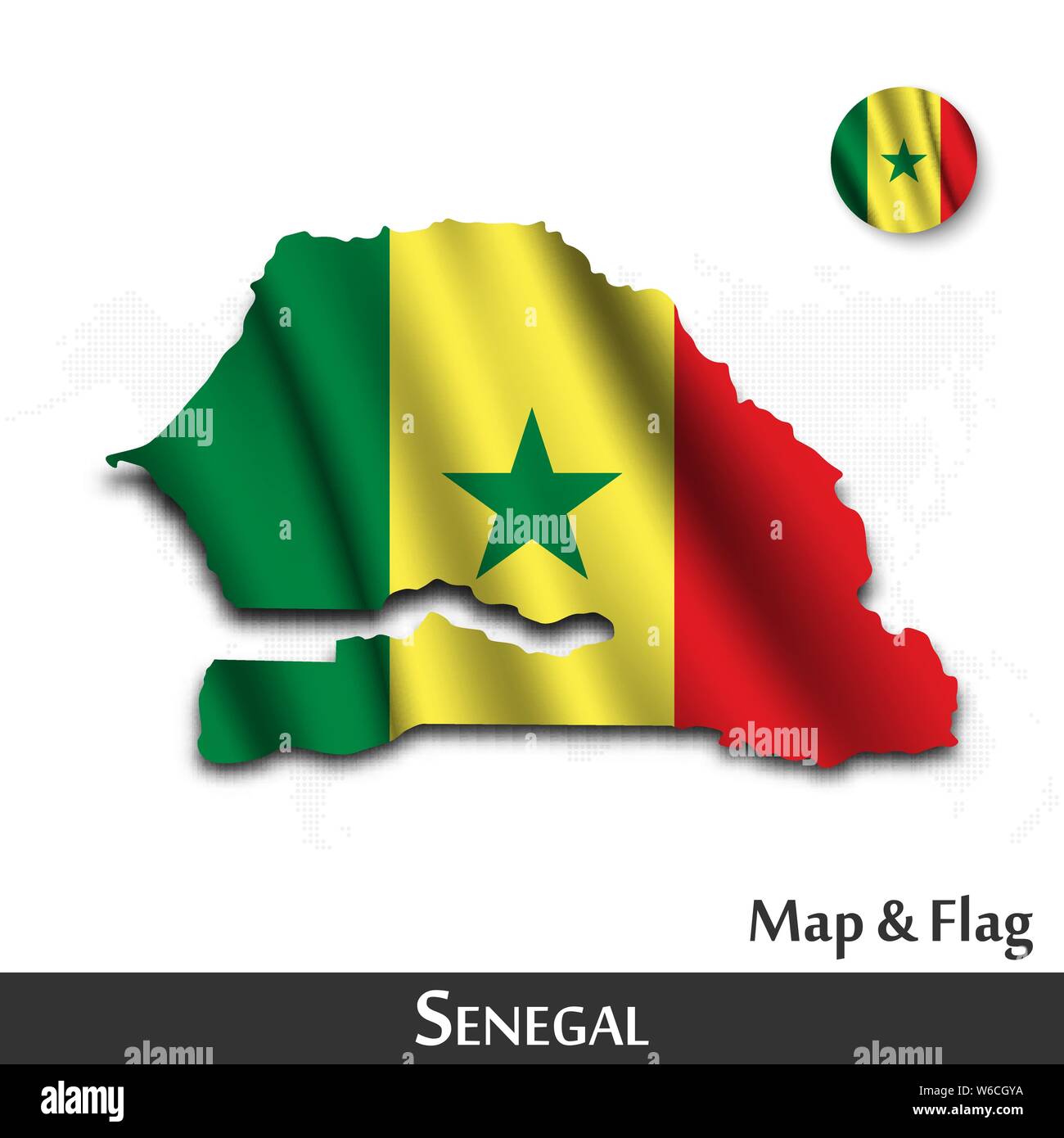 Senegal Map And Flag Waving Textile Design Dot World Map Background