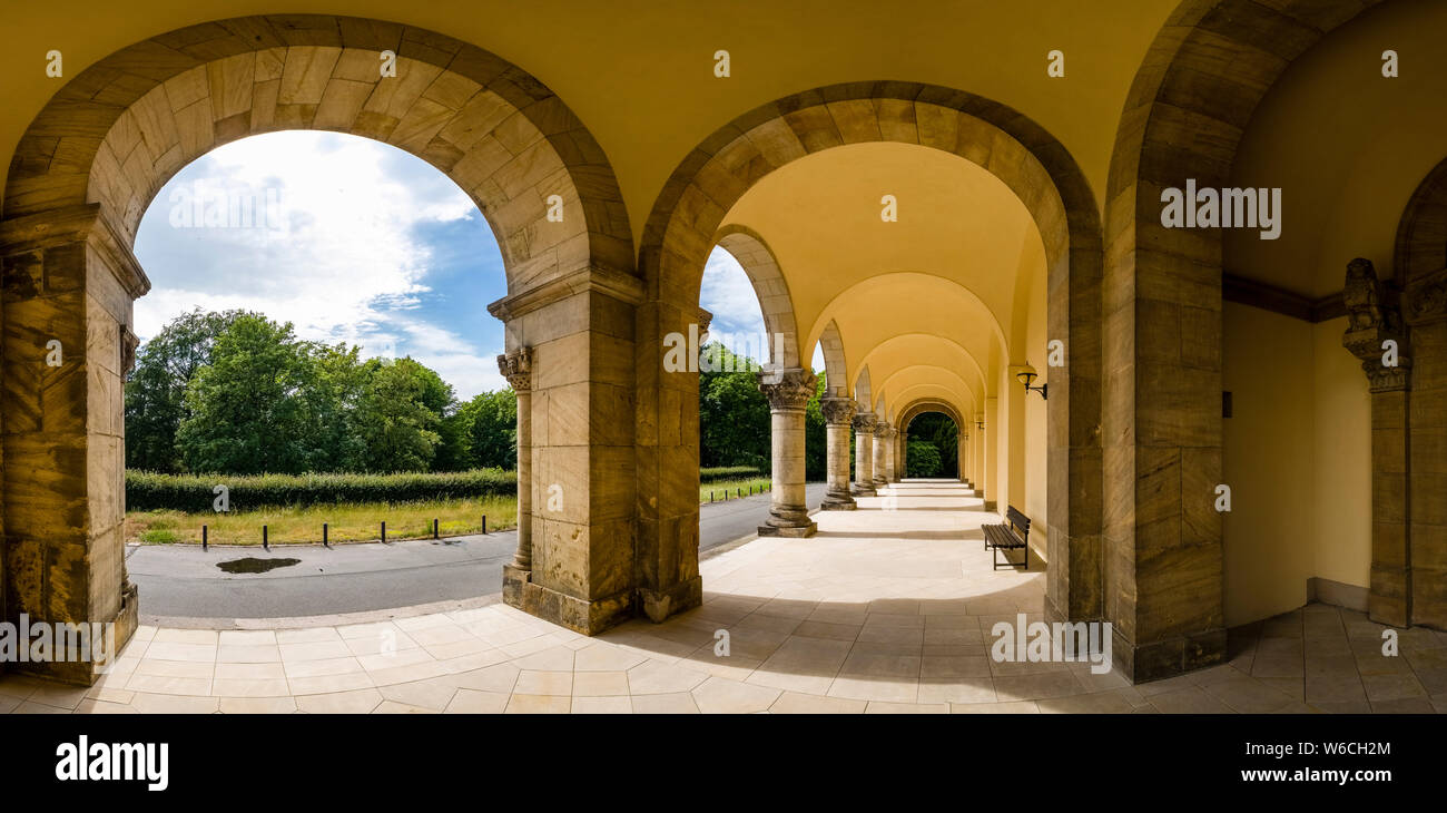 Panoramic view of the arches and pillars surrounding the chapel of the ...