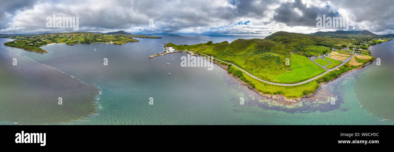 Aerial view of Teelin Bay in County Donegal on the Wild Atlantic Way in ...