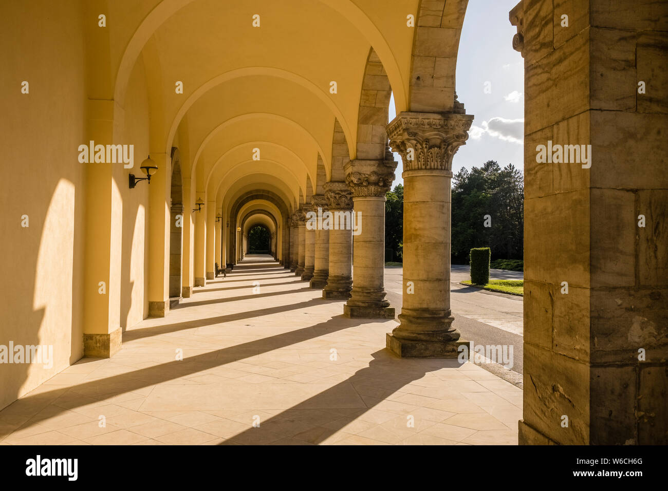 Arches and pillars surrounding the chapel of the cemetery Südfriedhof ...