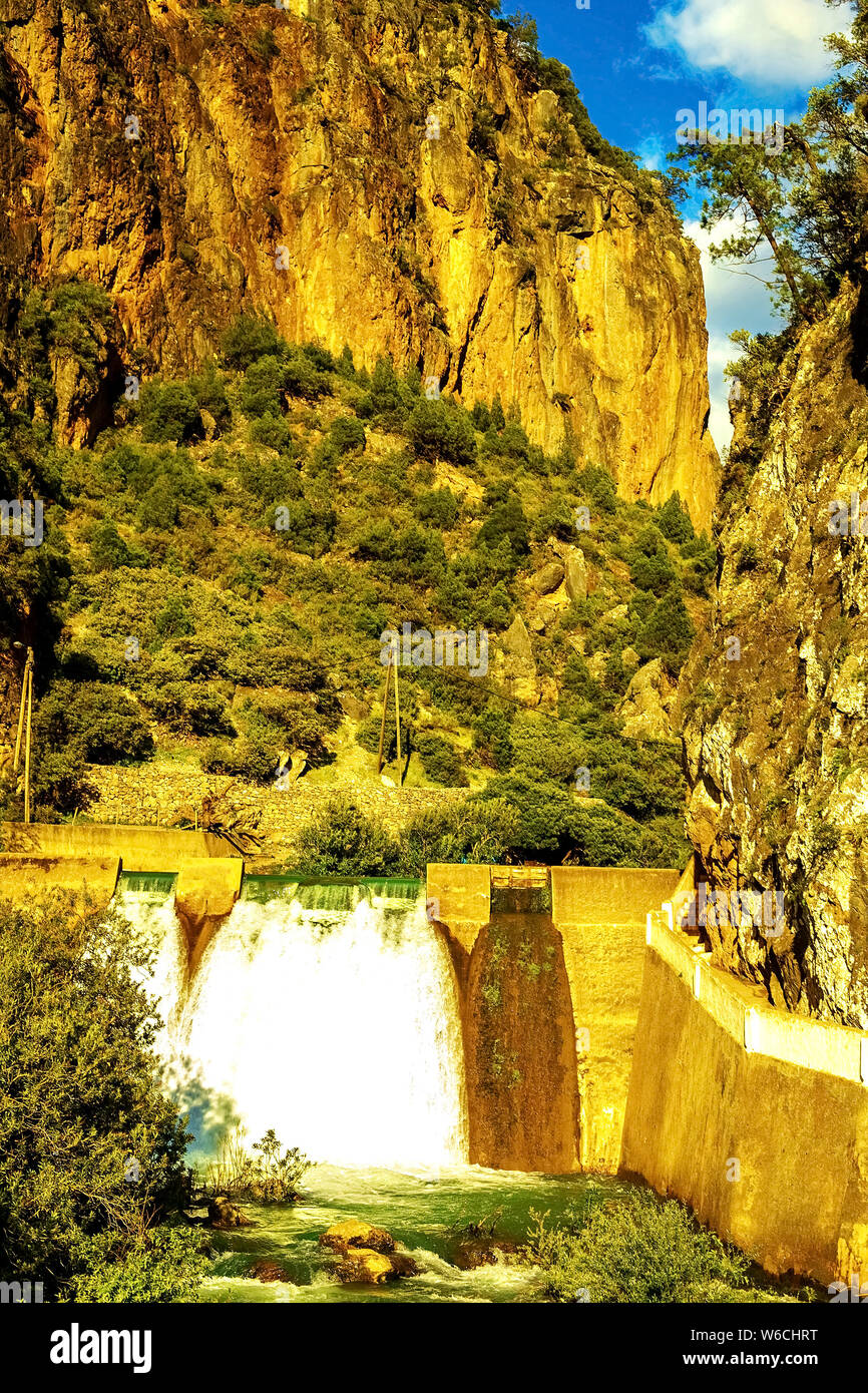 Waterfall in tropical green tree forest. Waterfall is flowing in jungle ...