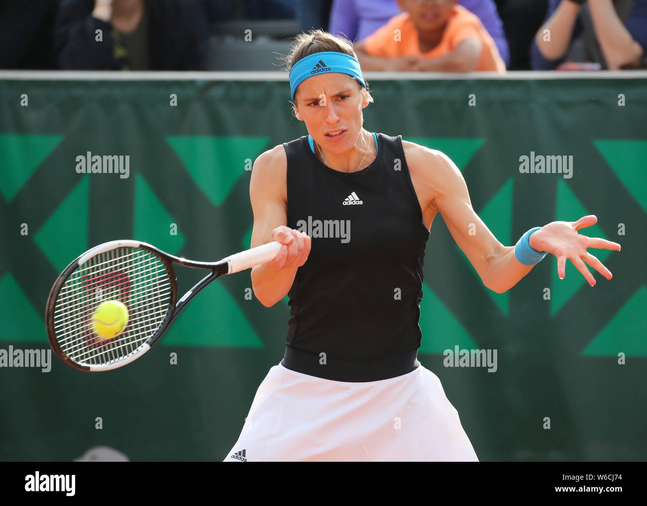 German tennis player Andrea Petkovic playing forehand shot during French Open 2019 tennis ...