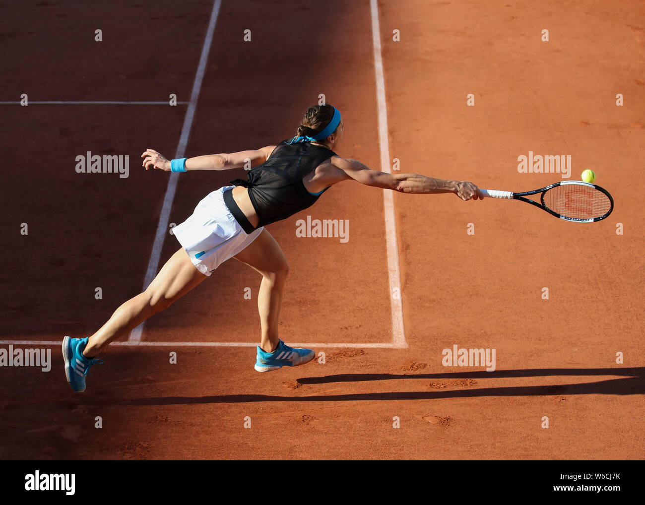 German tennis player Andrea Petkovic playing forehand return shot during French Open 2019 tennis ...