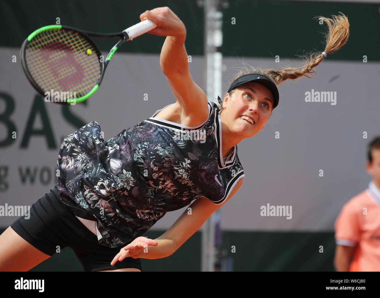 German tennis player Antonia Lottner playing a service shot during ...