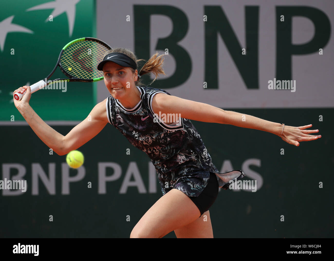 German tennis player Antonia Lottner playing forehand shot during ...