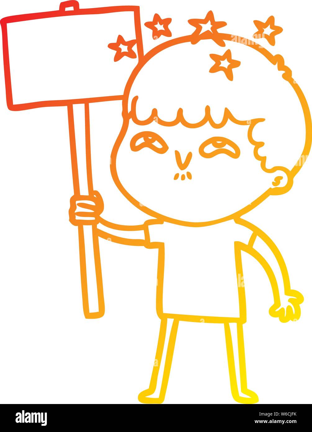 warm gradient line drawing of a cartoon amazed boy Stock Vector Image ...