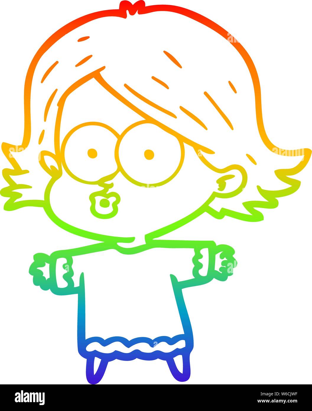 rainbow gradient line drawing of a cartoon girl pouting Stock Vector ...