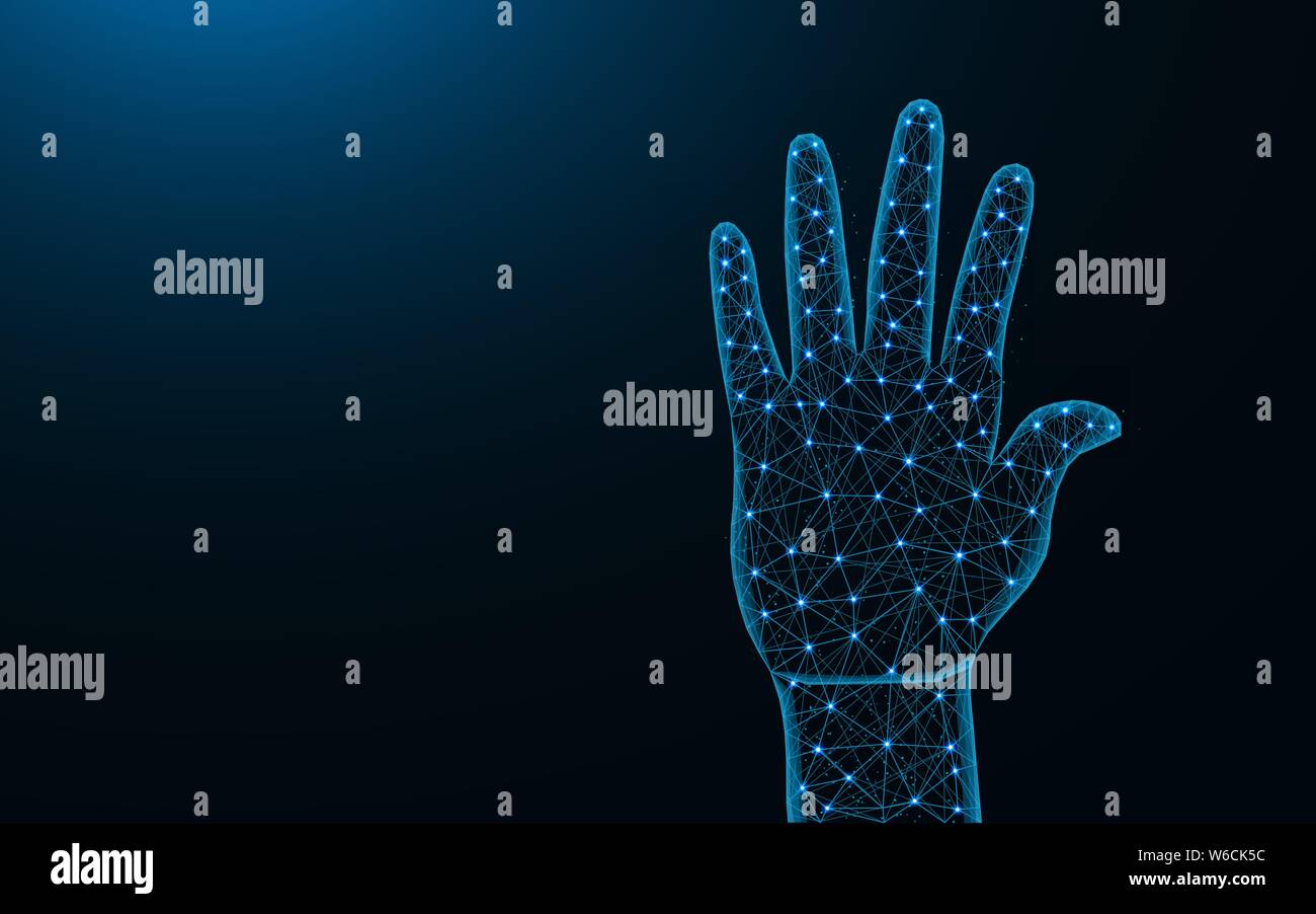 Human hand low poly design, body part abstract geometric image, stop ...