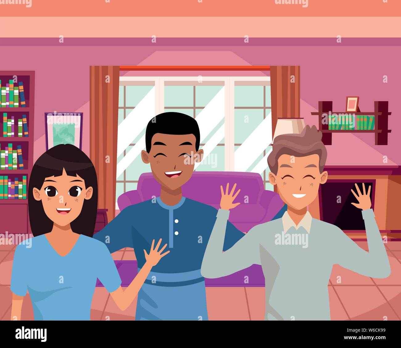 Happy family smiling inside home cartoons Stock Vector Image & Art - Alamy