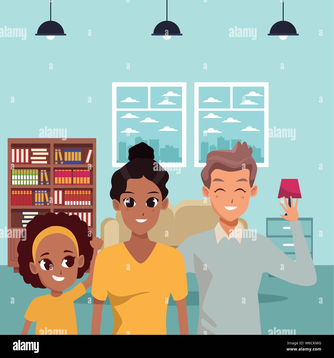 Happy family smiling inside home cartoons Stock Vector Image & Art - Alamy