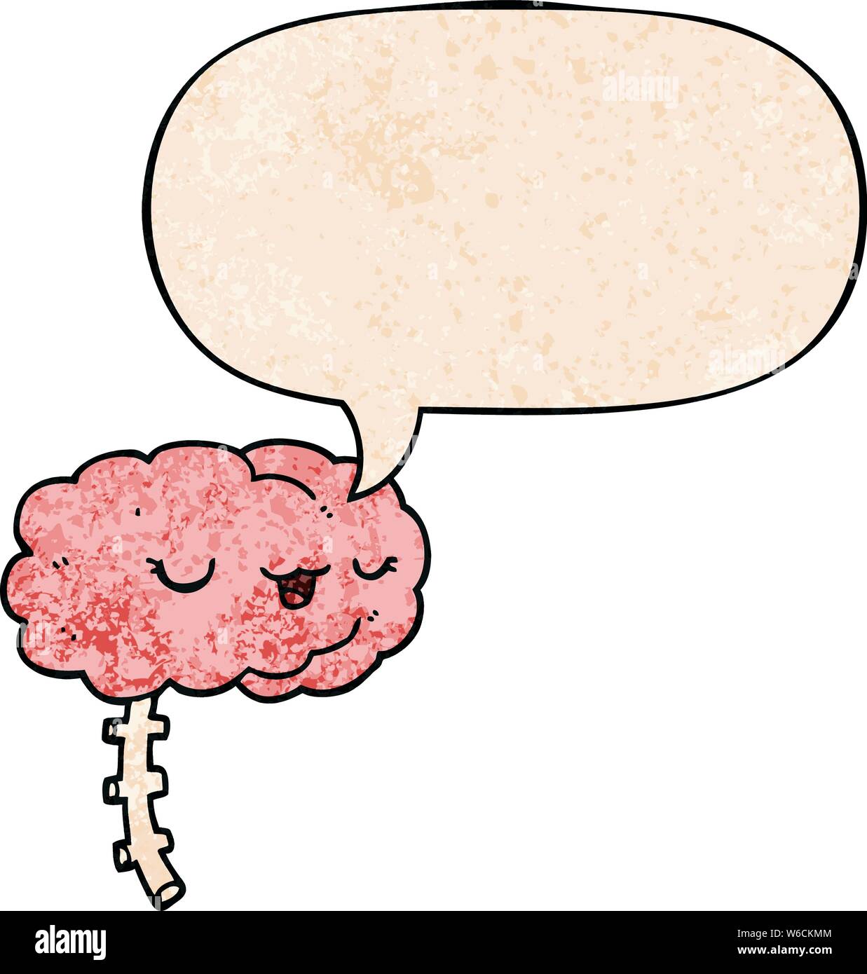 happy cartoon brain with speech bubble in retro texture style Stock ...