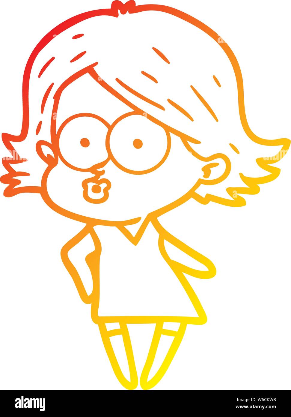 warm gradient line drawing of a cartoon girl pouting Stock Vector Image ...