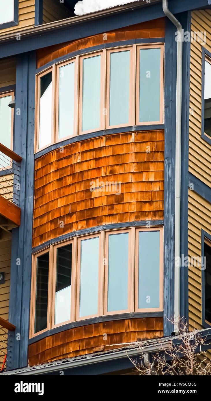 Vertical frame Close up of residential building exterior with ...