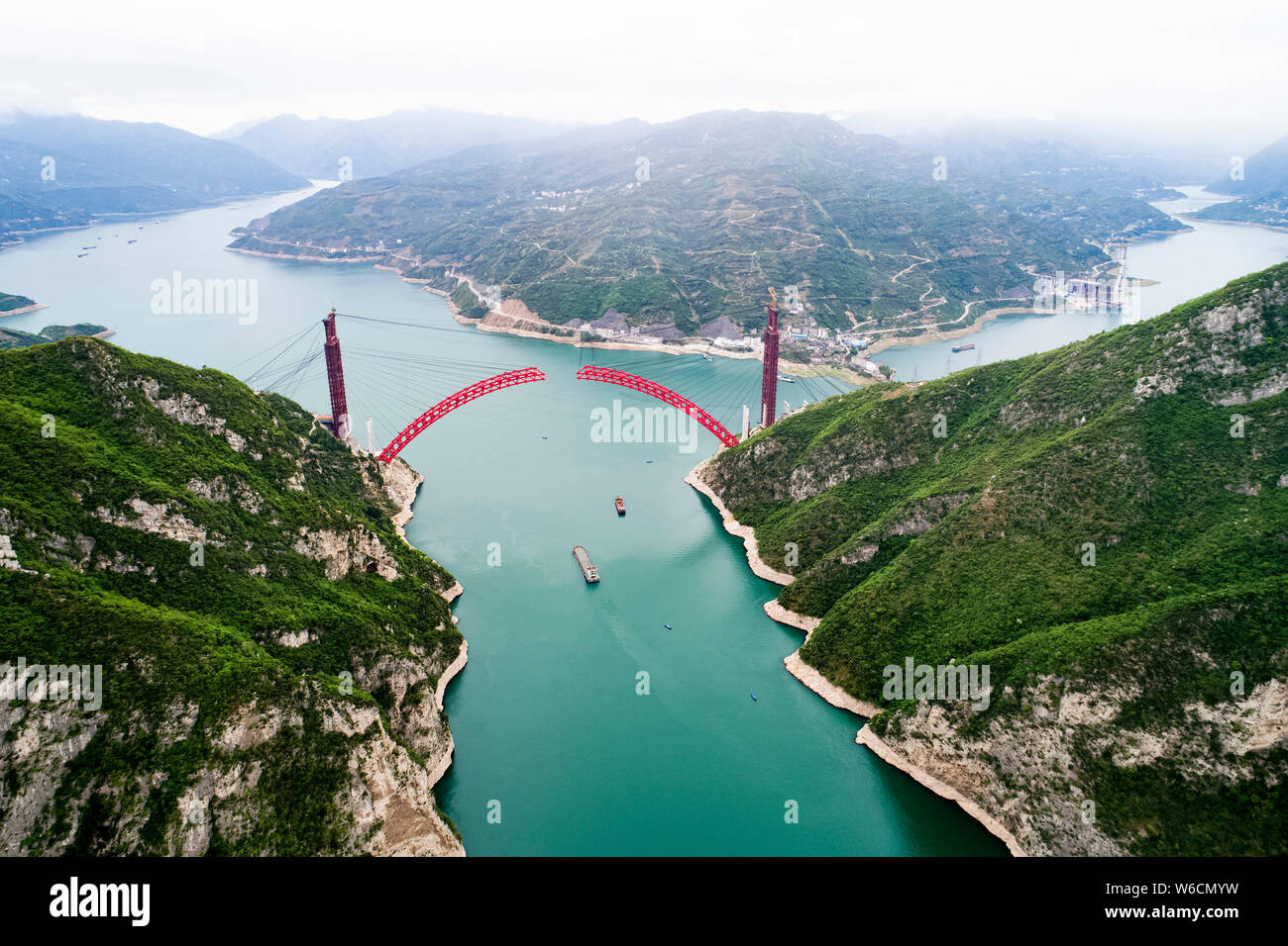 Aerial view of the construction site of the Xiangxi Yangtze River ...