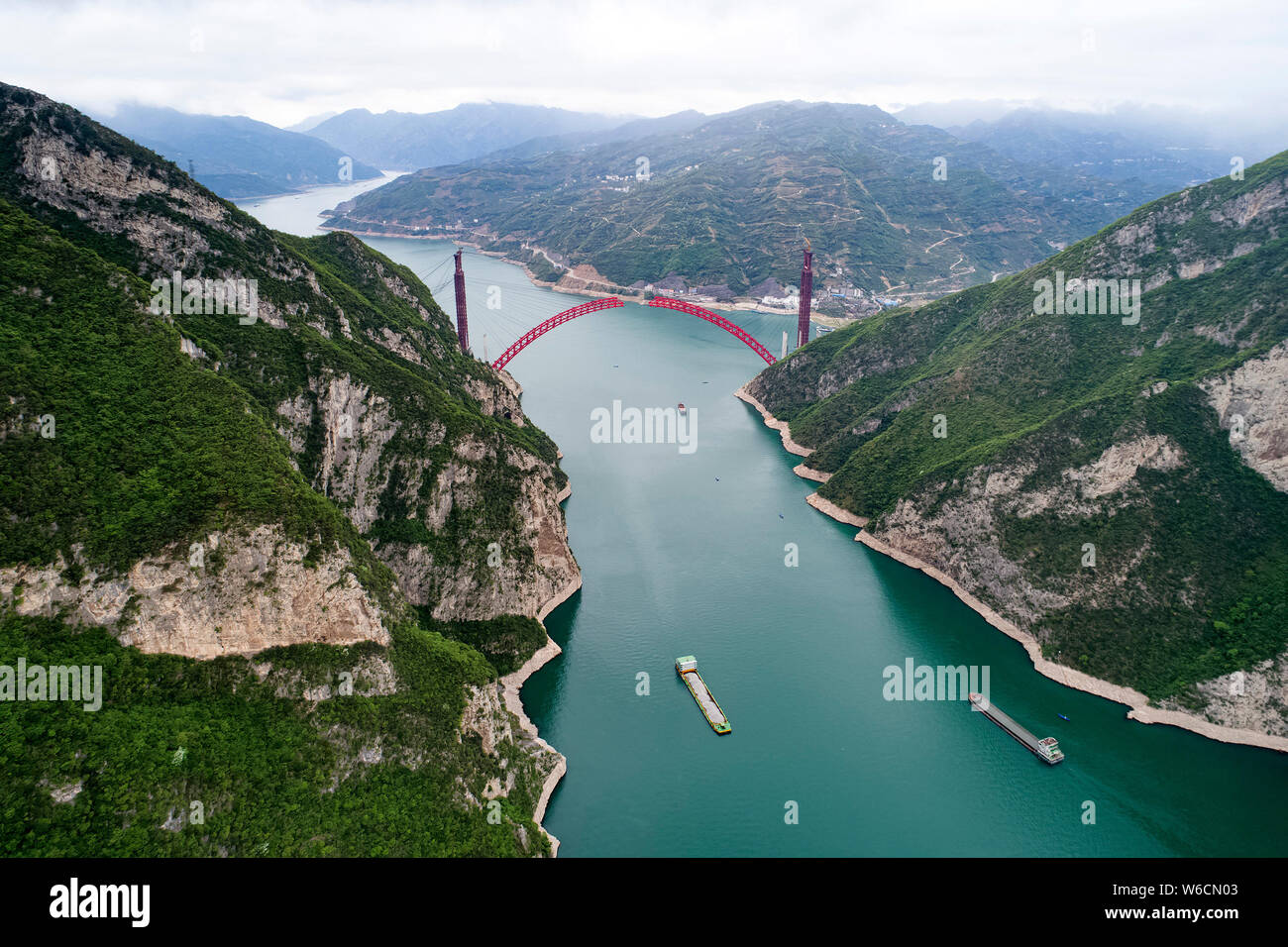 Aerial view of the construction site of the Xiangxi Yangtze River ...
