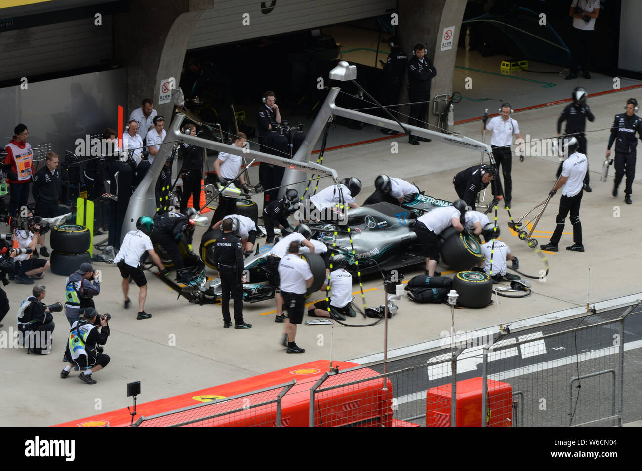 Finnish F1 driver Valtteri Bottas of Mercedes enters the pit during a ...