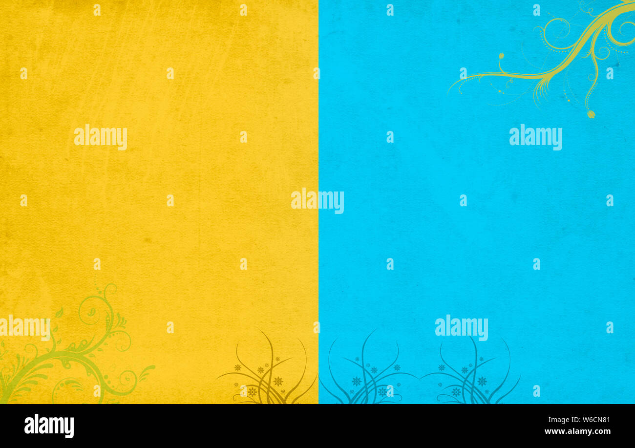 Yellow & Blue partitioned floral background with grunge texture Stock ...