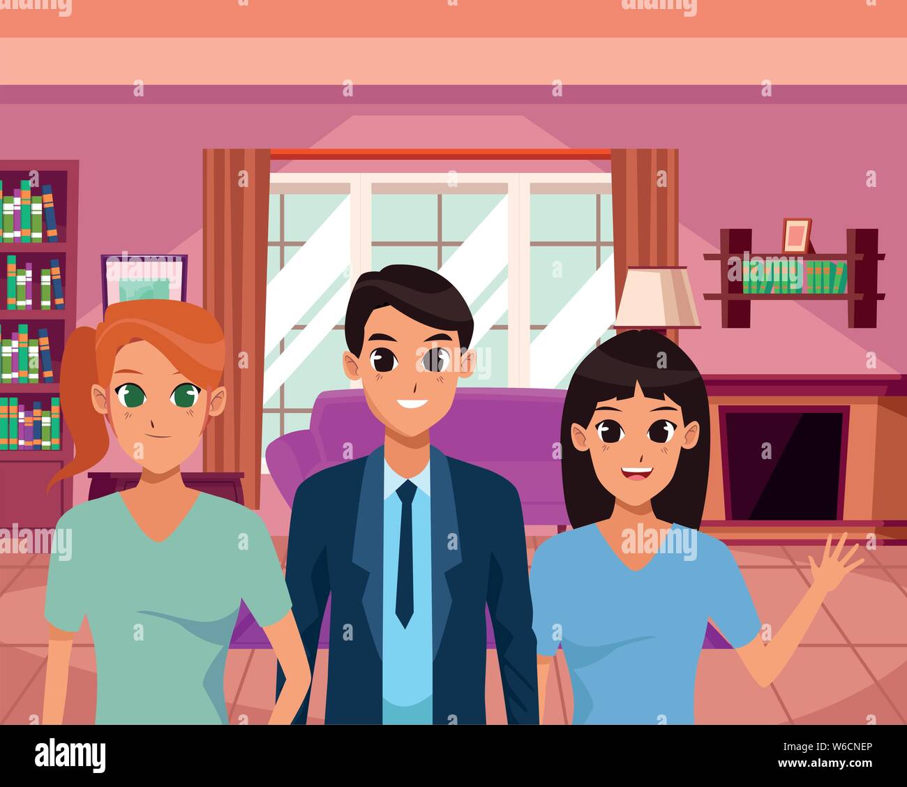 Happy family smiling inside home cartoons Stock Vector Image & Art - Alamy