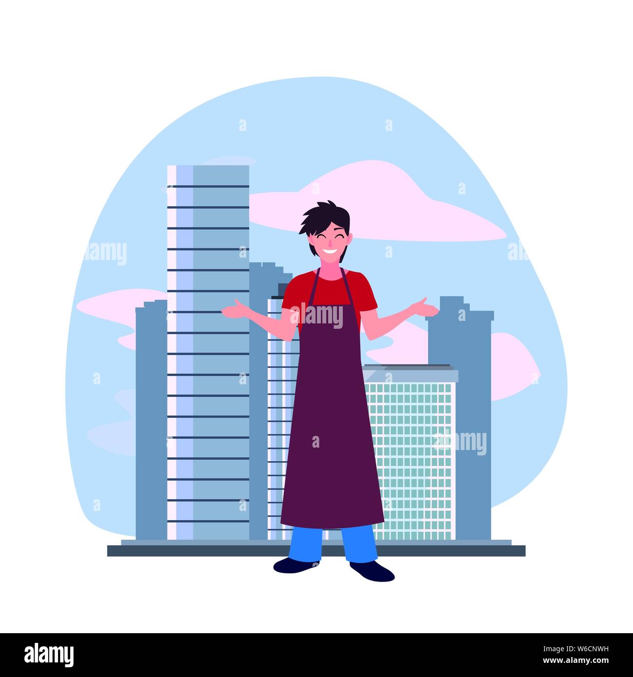 seller man character with apron city street urban vector illustration ...