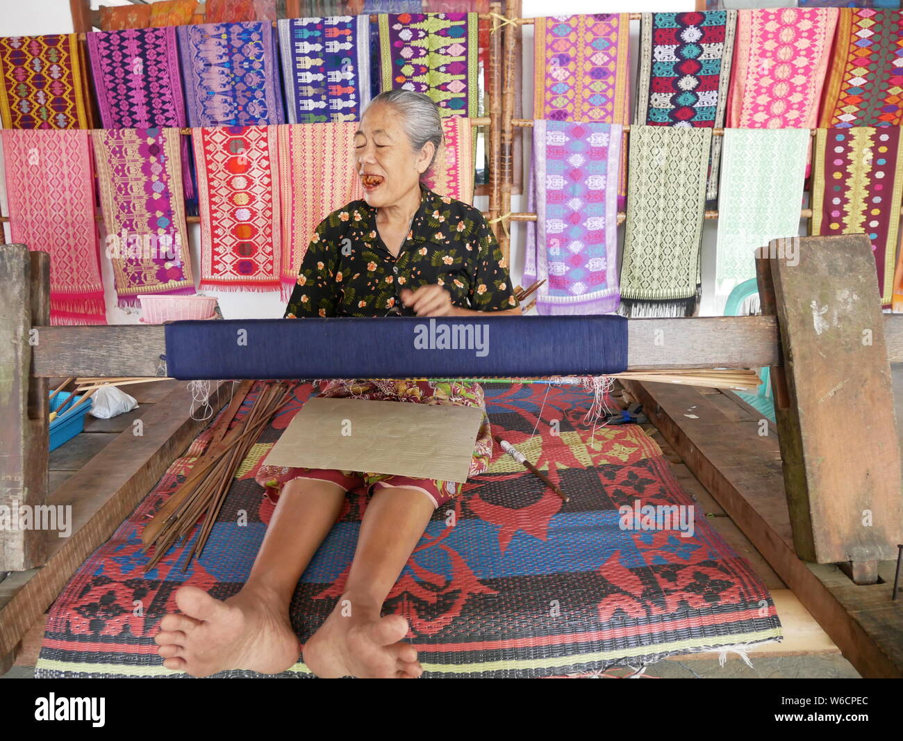 July 29, 2018-Sukarara, Lombok/Indonesia: Women are weaving in the ...