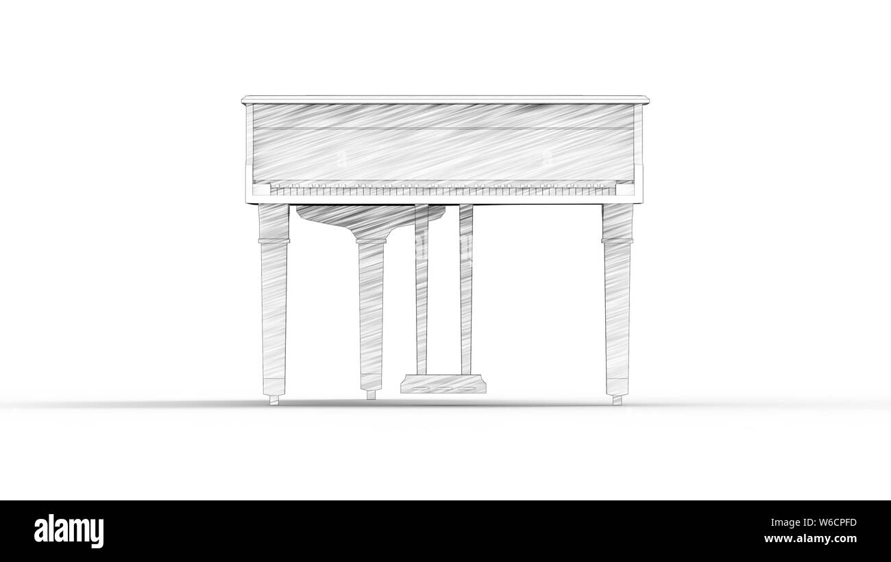 3D rendering of a grand piano isolated in white background multiple ...