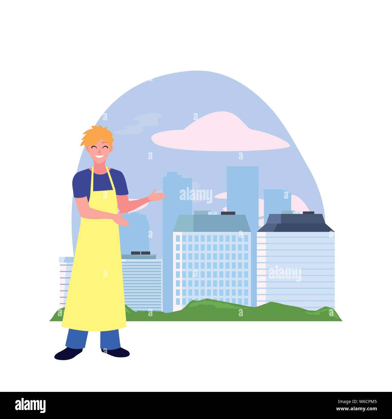 seller man character with apron city street urban vector illustration ...