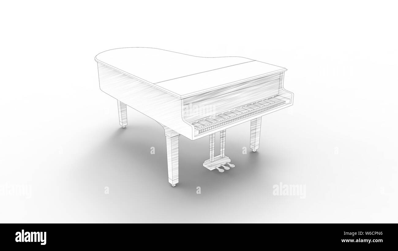 3D rendering of a grand piano isolated in white background multiple ...