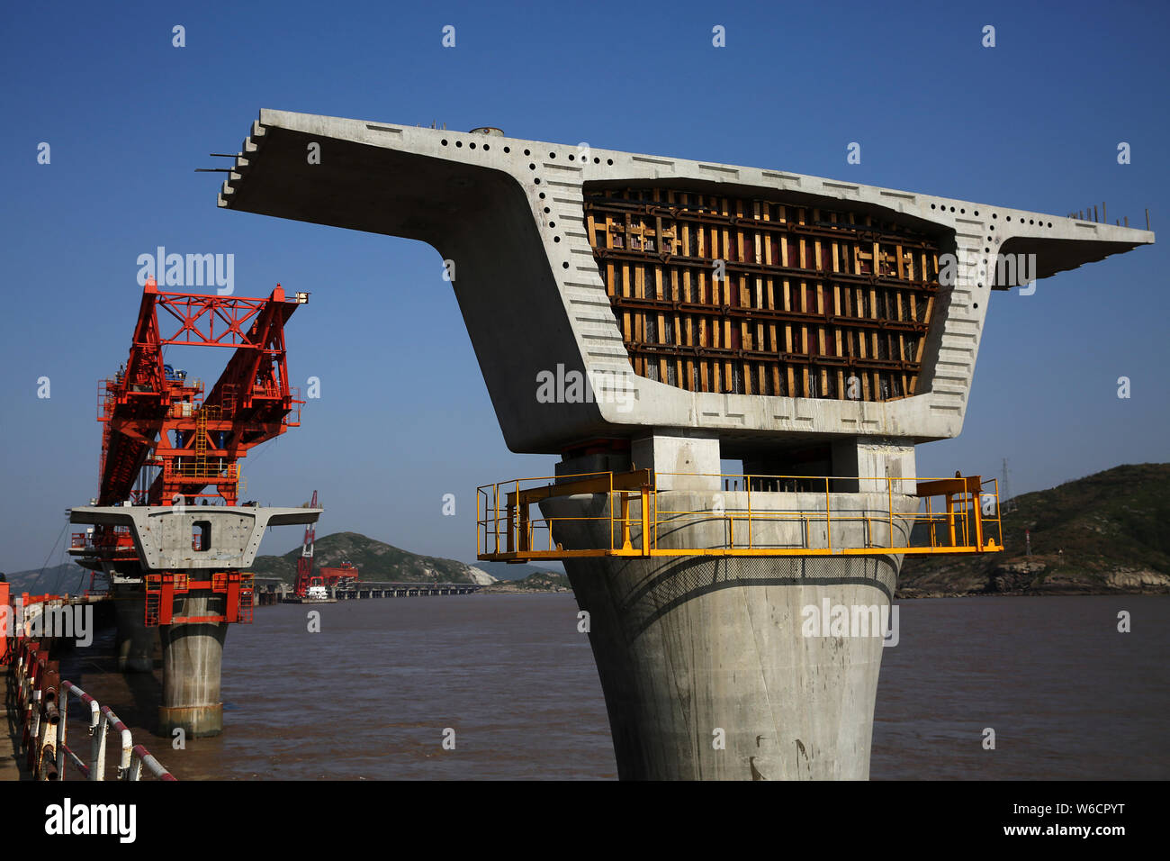 View of the construction site of the Yushan Bridge, a branch line to ...