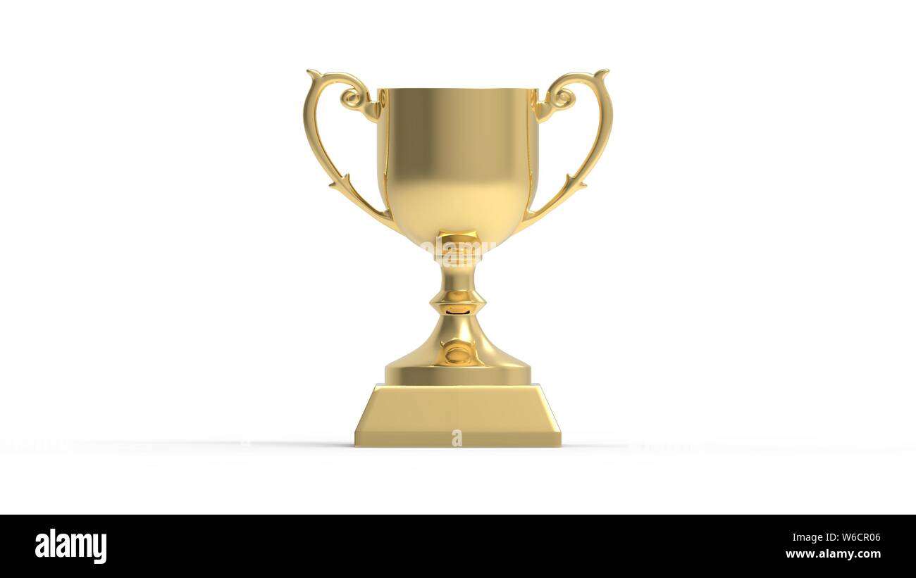 3D rendering of a first place prize cup trophy isolated in white studio ...