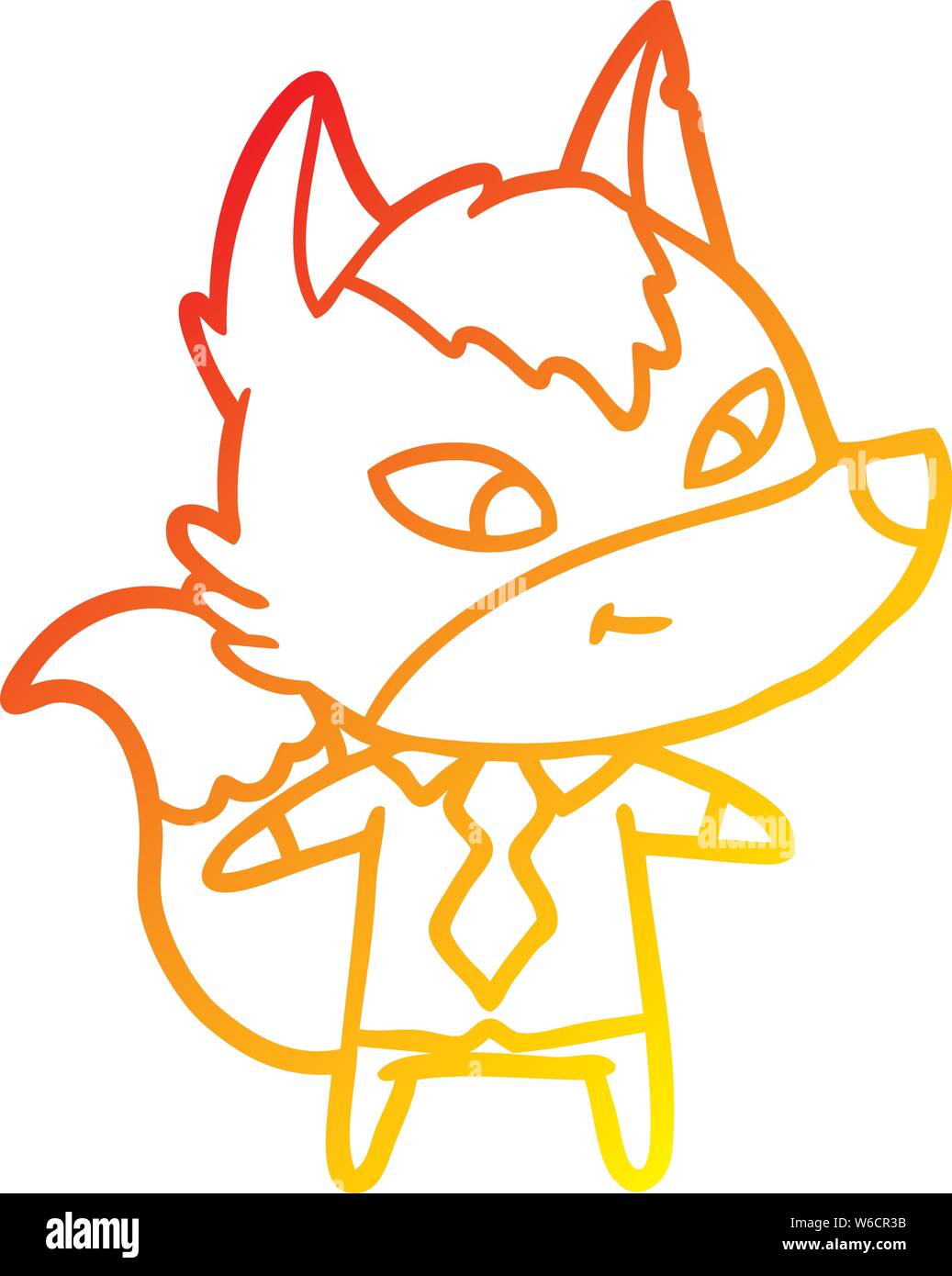 warm gradient line drawing of a friendly cartoon wolf manager Stock ...
