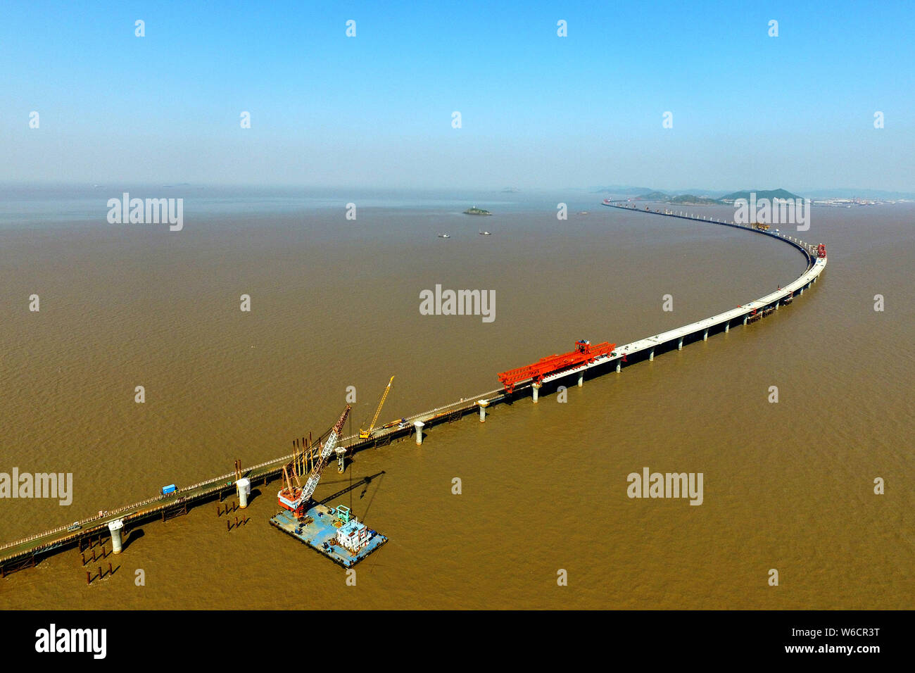 Aerial view of the construction site of the Yushan Bridge, a branch ...