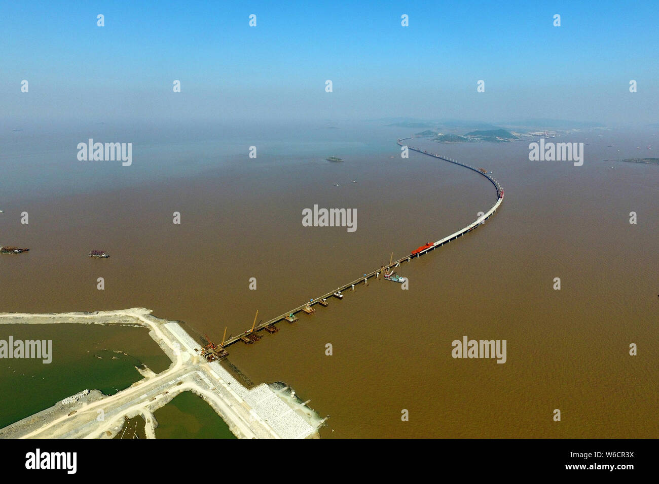 Aerial view of the construction site of the Yushan Bridge, a branch ...