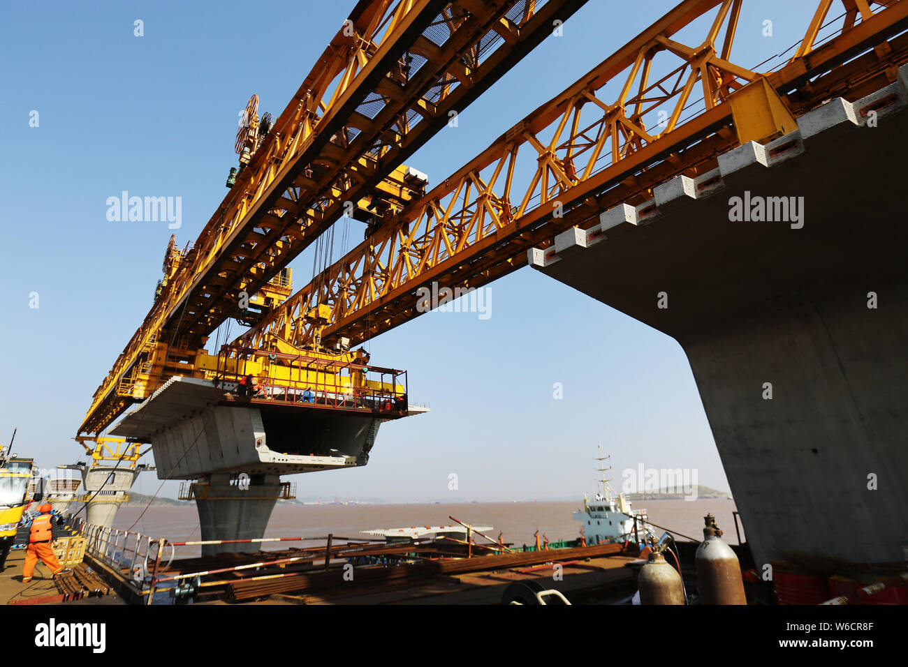 View of the construction site of the Yushan Bridge, a branch line to ...