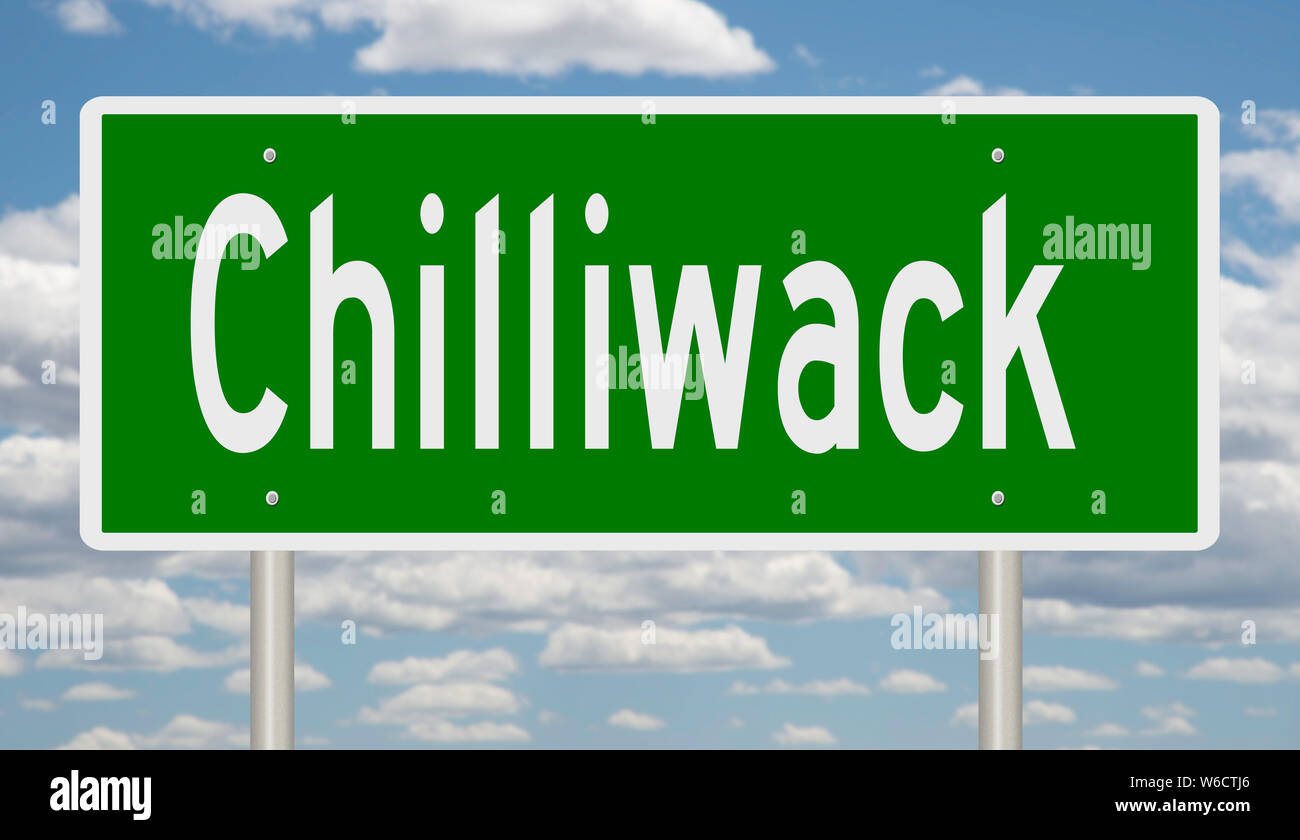 Rendering of a green highway sign for Chilliwack British Columbia Stock ...