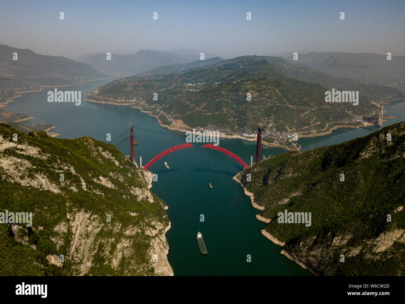 Aerial view of the construction site of the Xiangxi Yangtze River ...