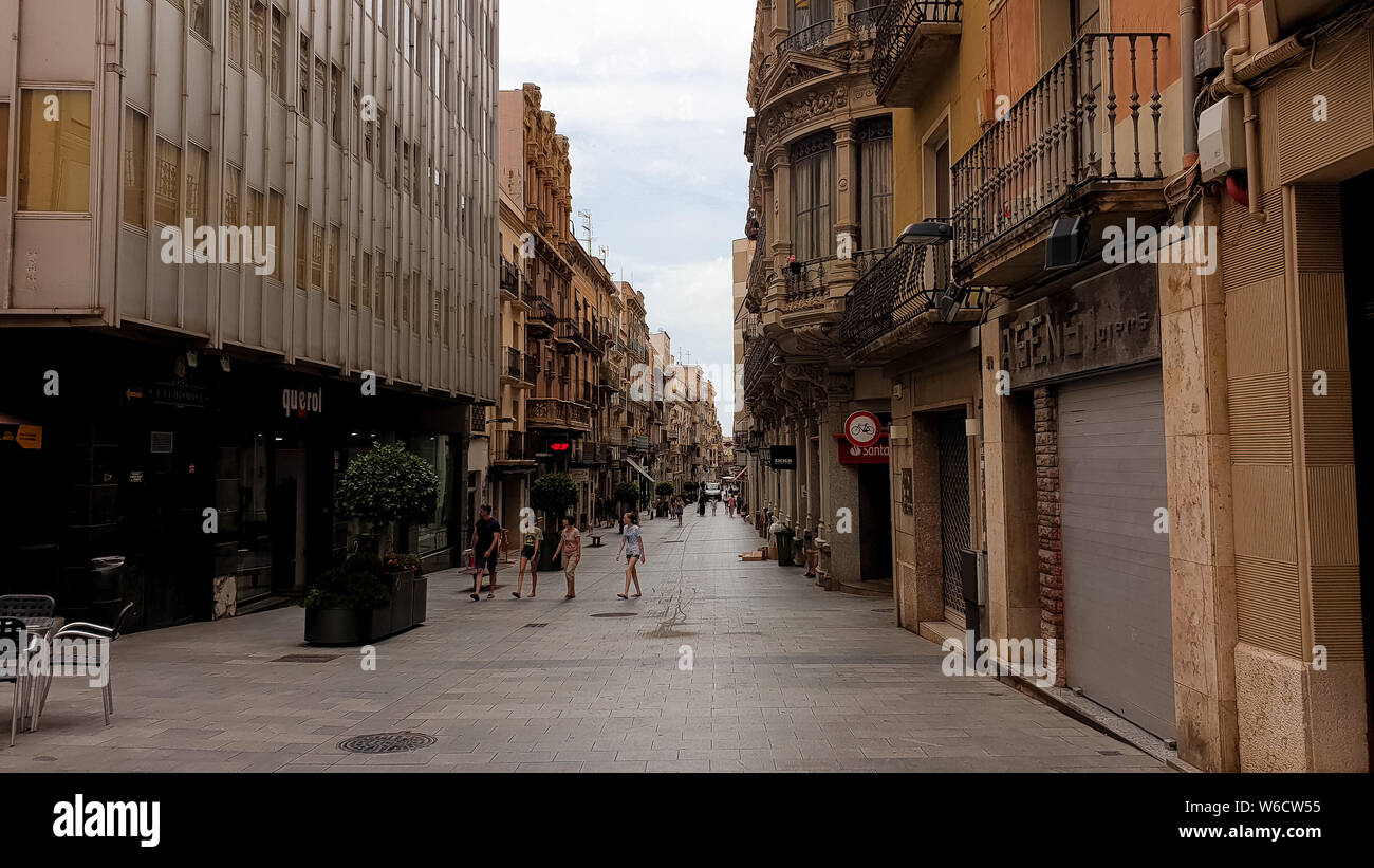 Reus and Cambrills,Catalunya,Spain, streets day and night,buildings and ...