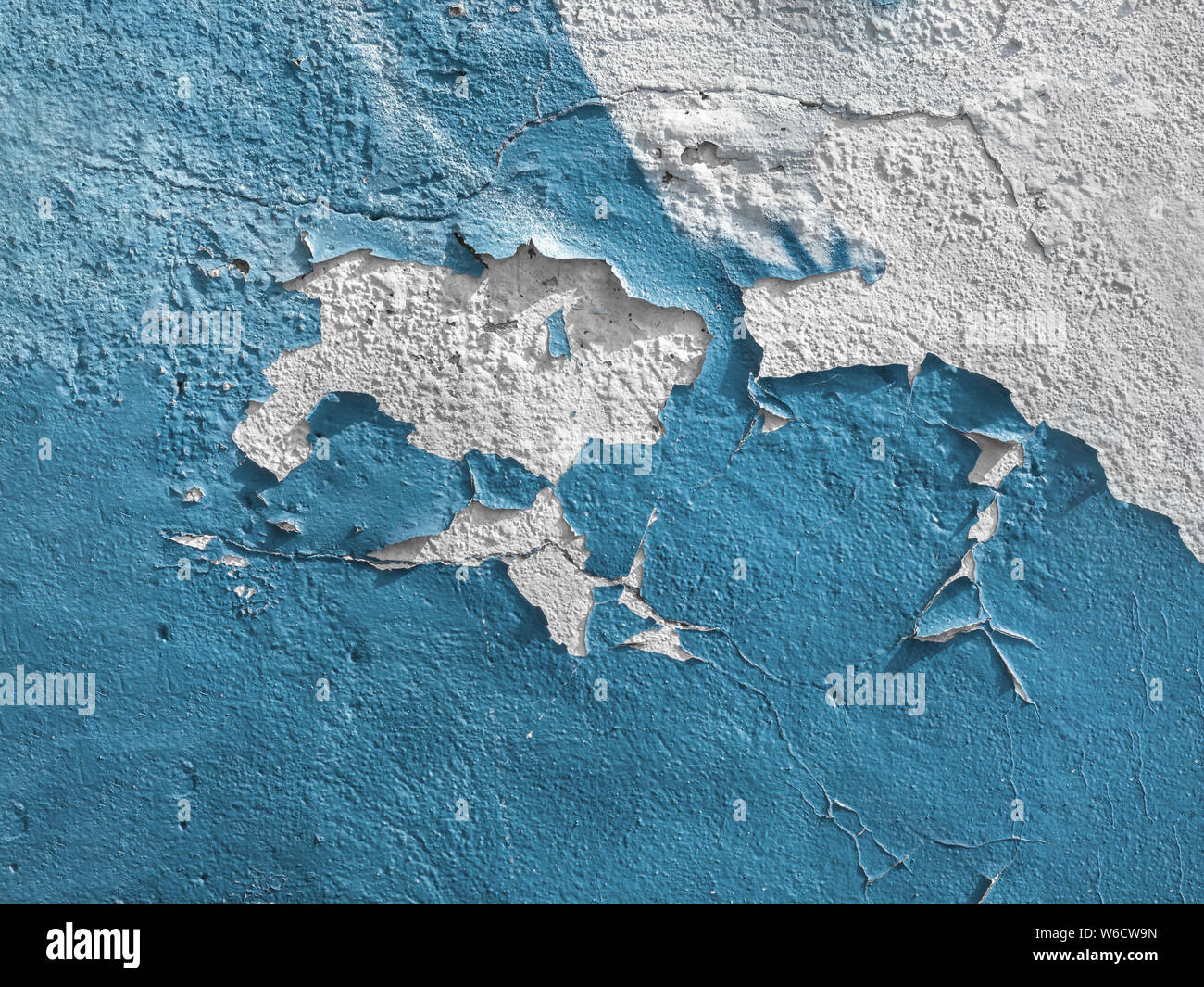 Azure wall with the peeled-off paint. It can be used as background ...