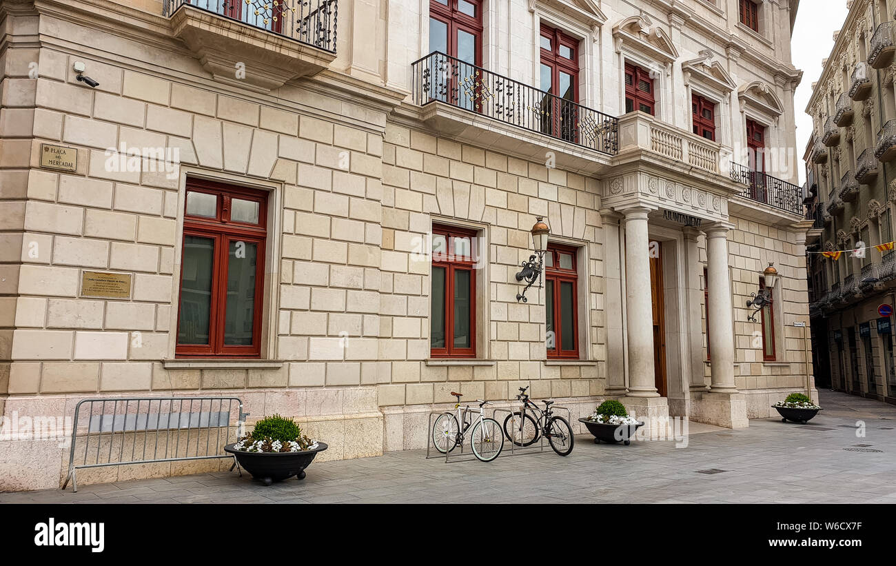 Reus and Cambrills,Catalunya,Spain, streets day and night,buildings and ...