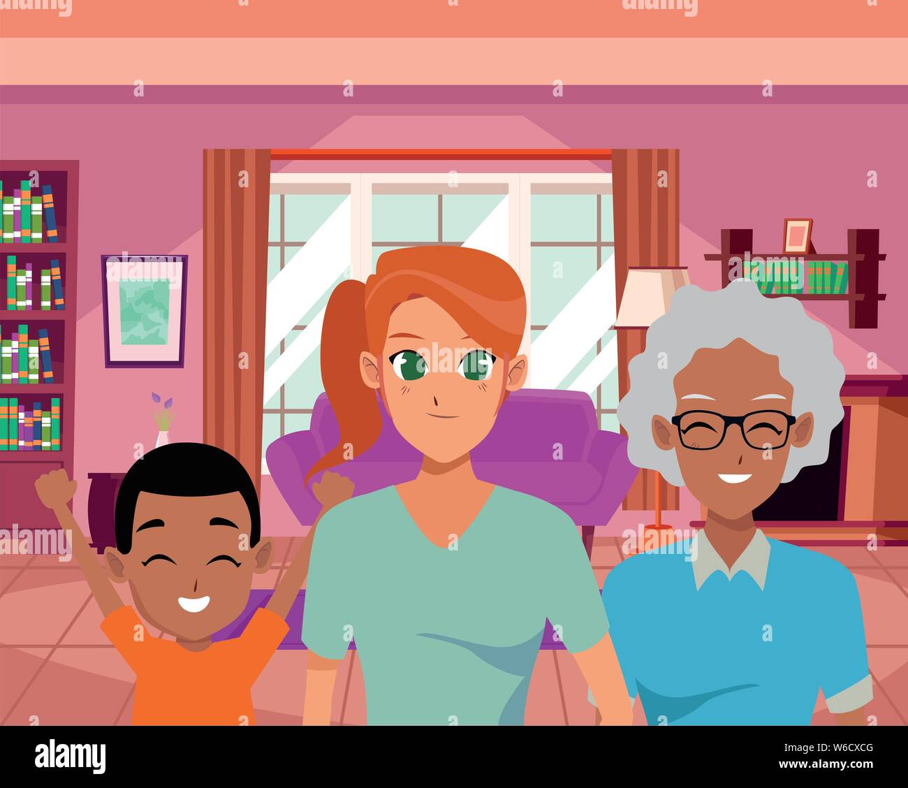 Happy family smiling inside home cartoons Stock Vector Image & Art - Alamy