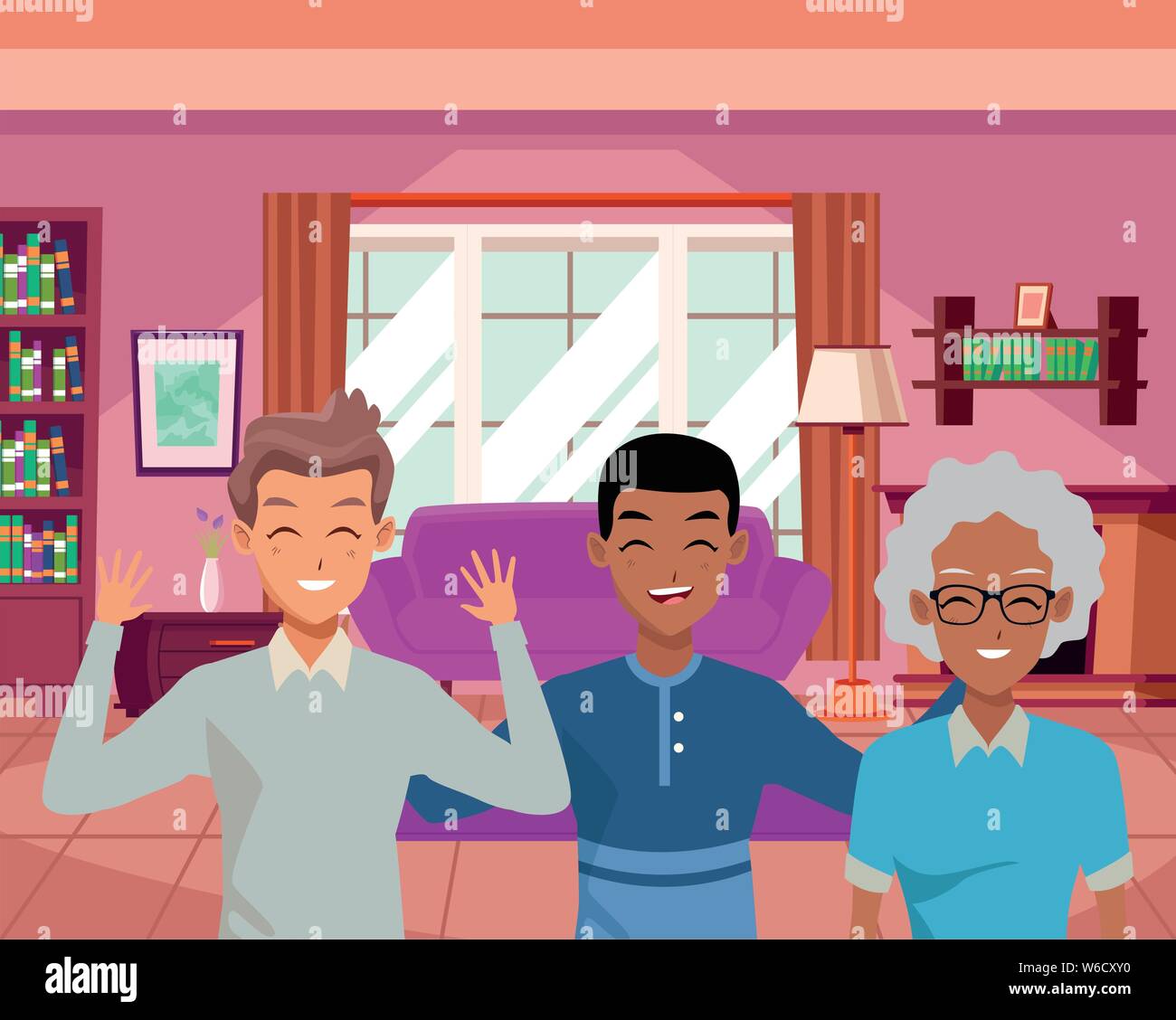 Happy family smiling inside home cartoons Stock Vector Image & Art - Alamy