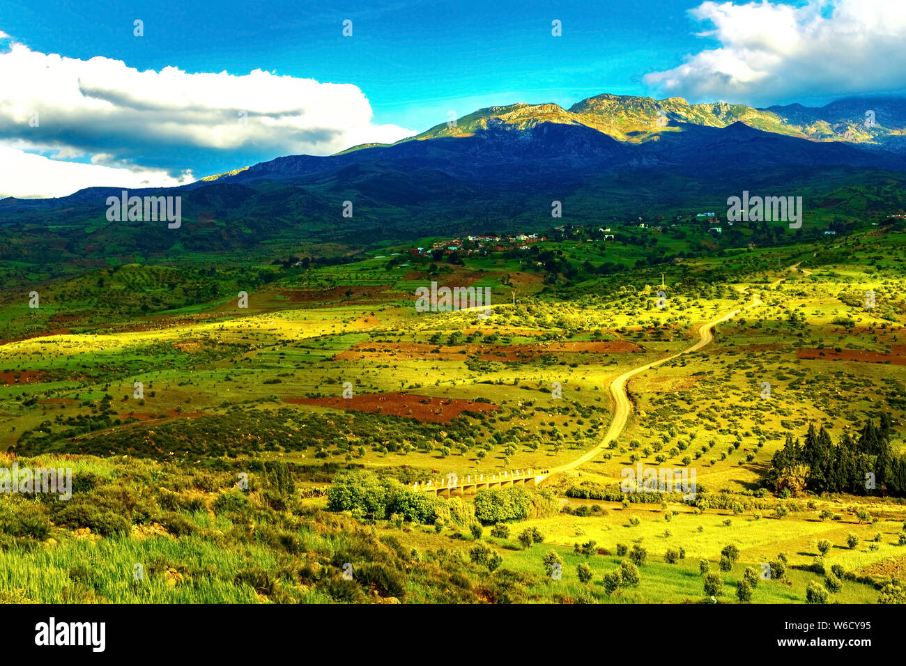 Beautiful mountain landscape. View of the mountains and the valley with ...