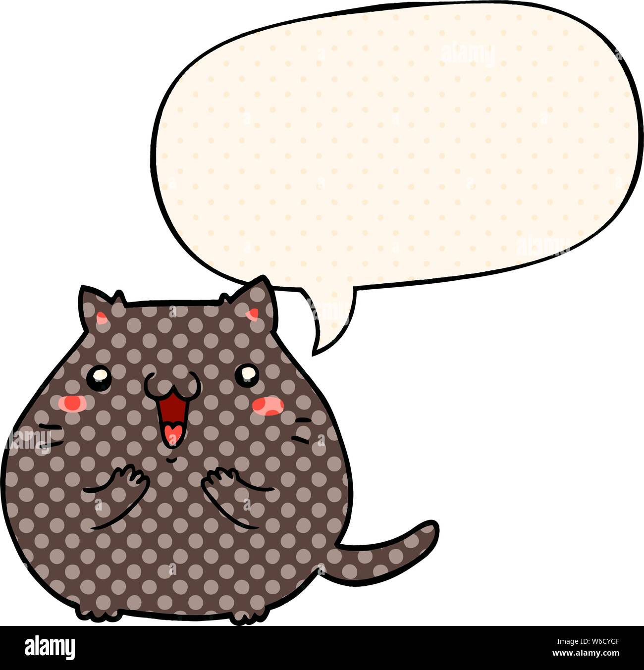 happy cartoon cat with speech bubble in comic book style Stock Vector ...