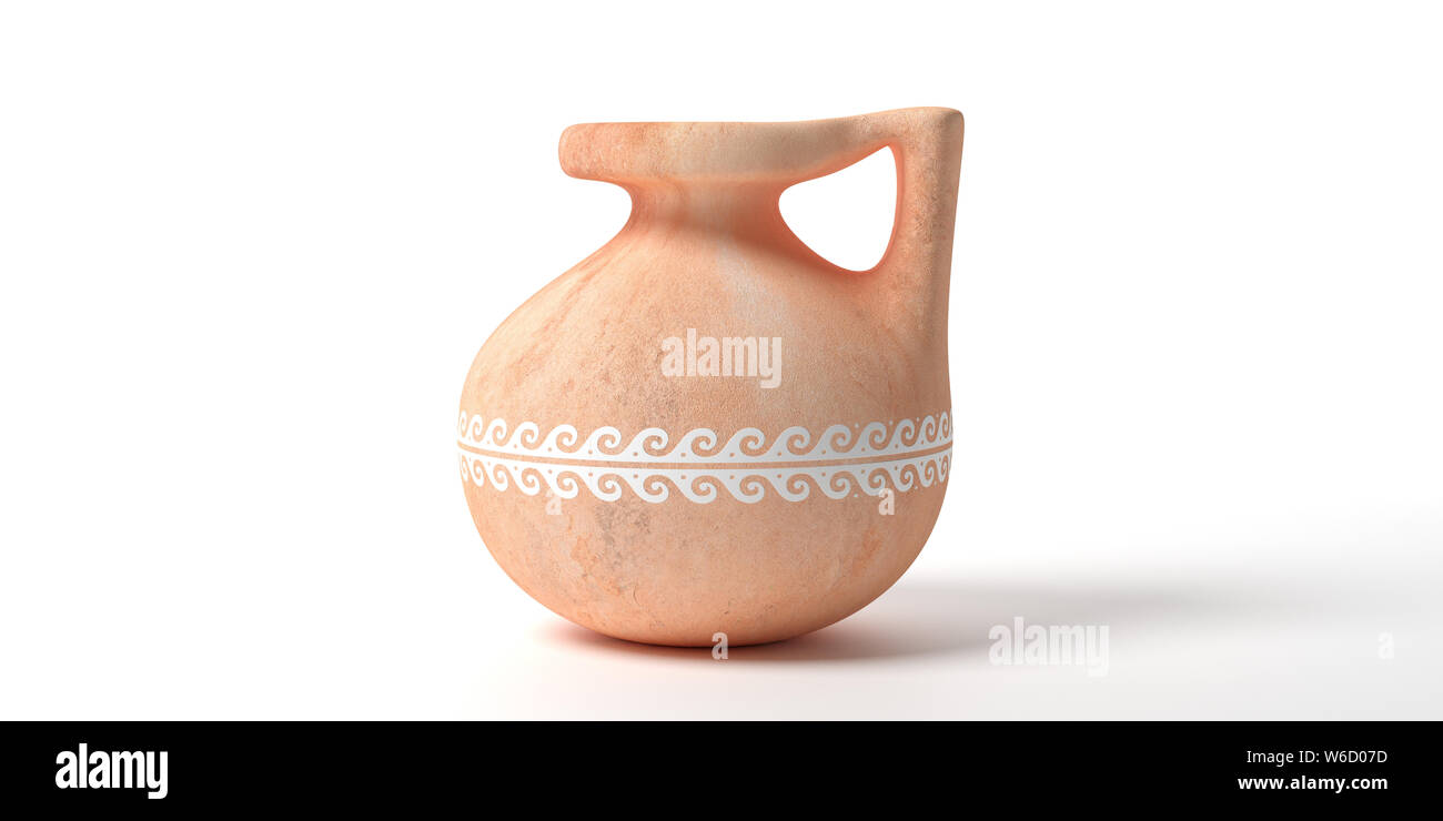 Ceramic ancient greek small vase with handle isolated against white ...