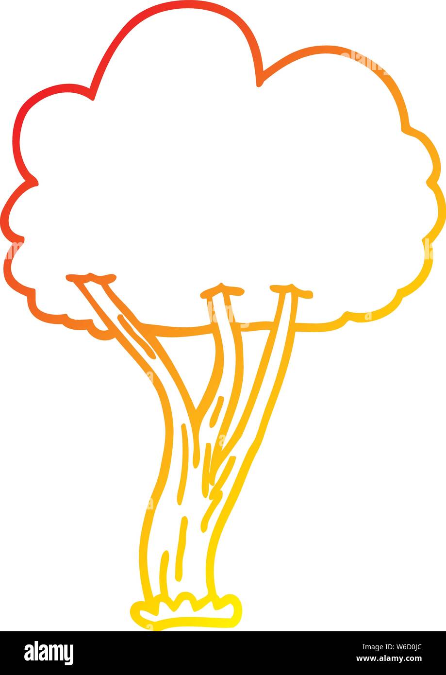 warm gradient line drawing of a cartoon blooming tree Stock Vector ...