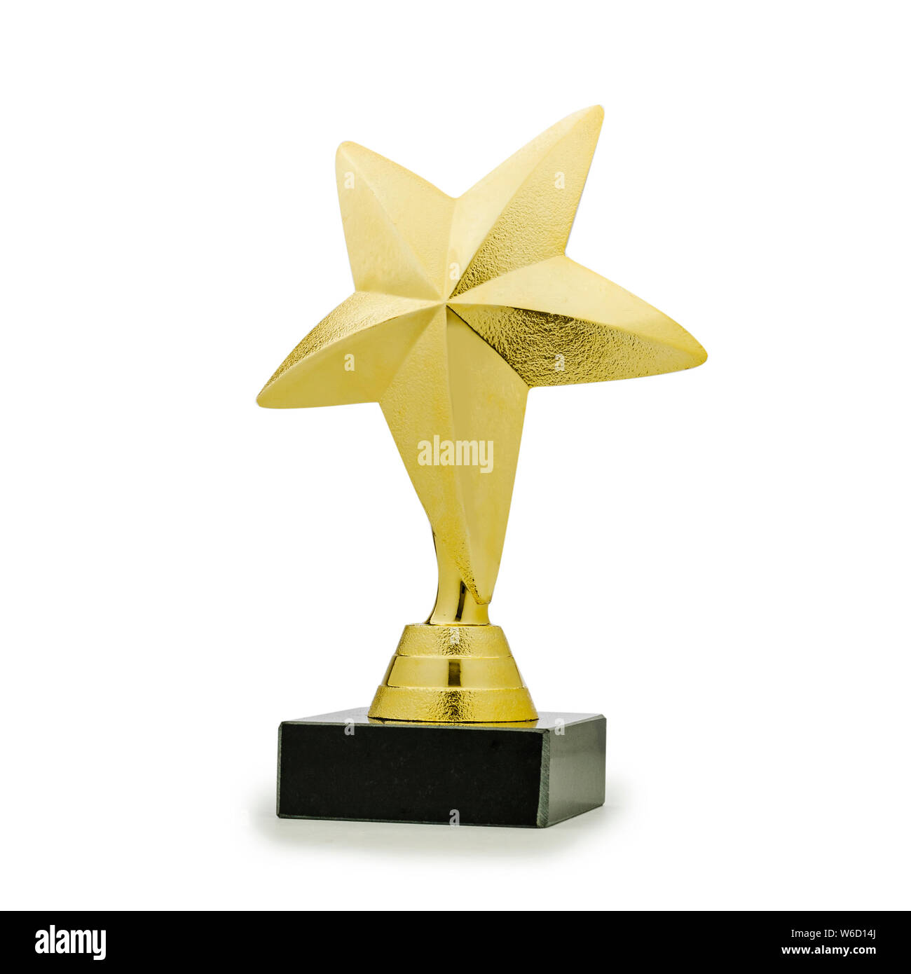 Golden shiny trophy for winner in form of star on white background ...
