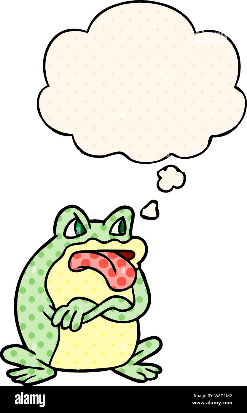 grumpy cartoon frog with thought bubble in comic book style Stock ...