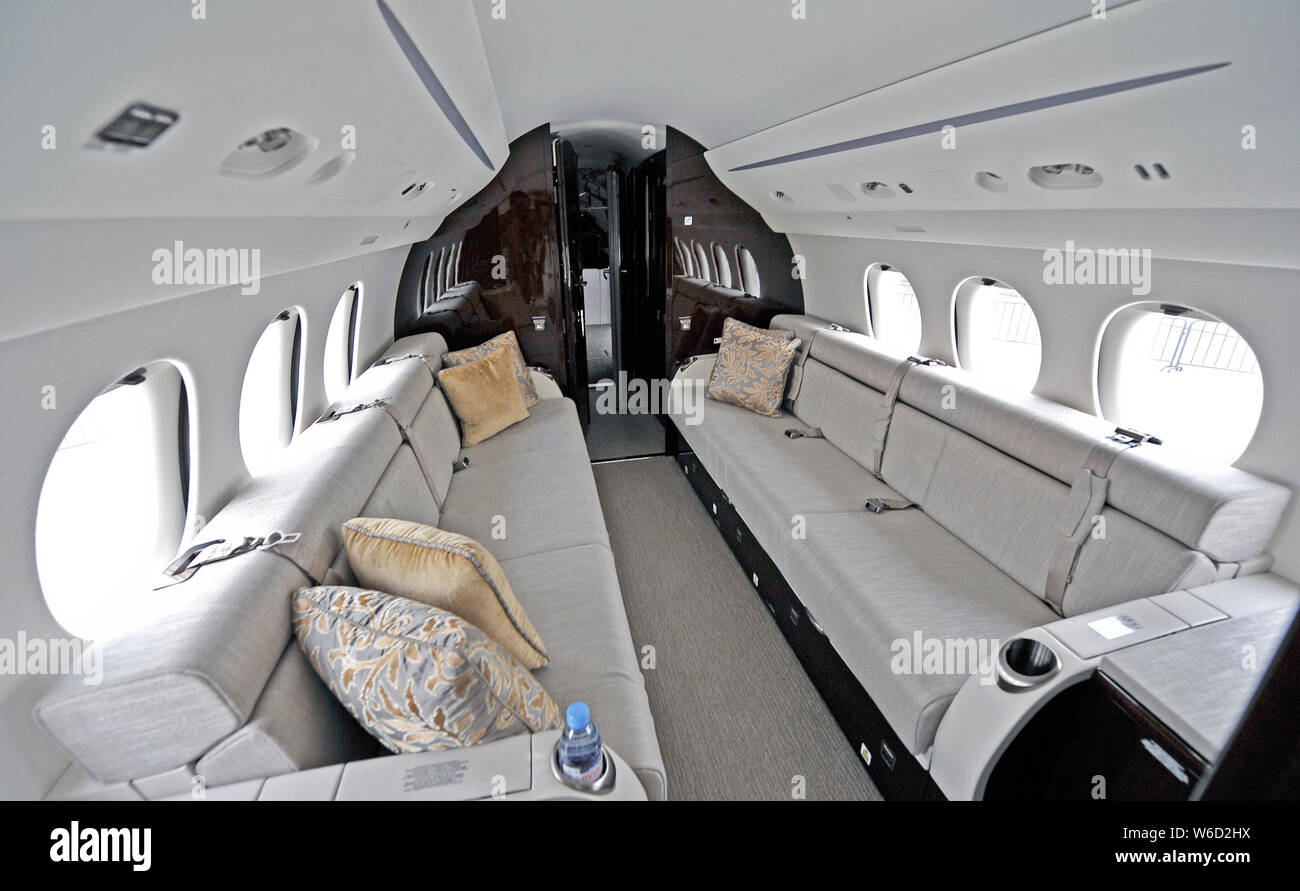Interior view of the cabin of a Dassault Falcon 8X long-range business ...