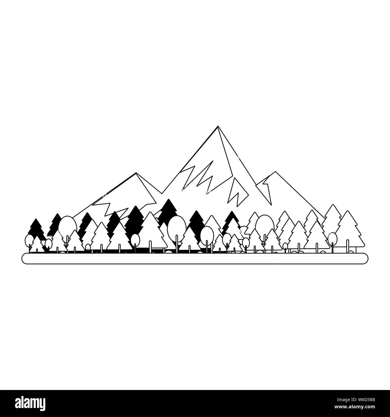 mountains nature oudoor scene cartoon in black and white Stock Vector ...