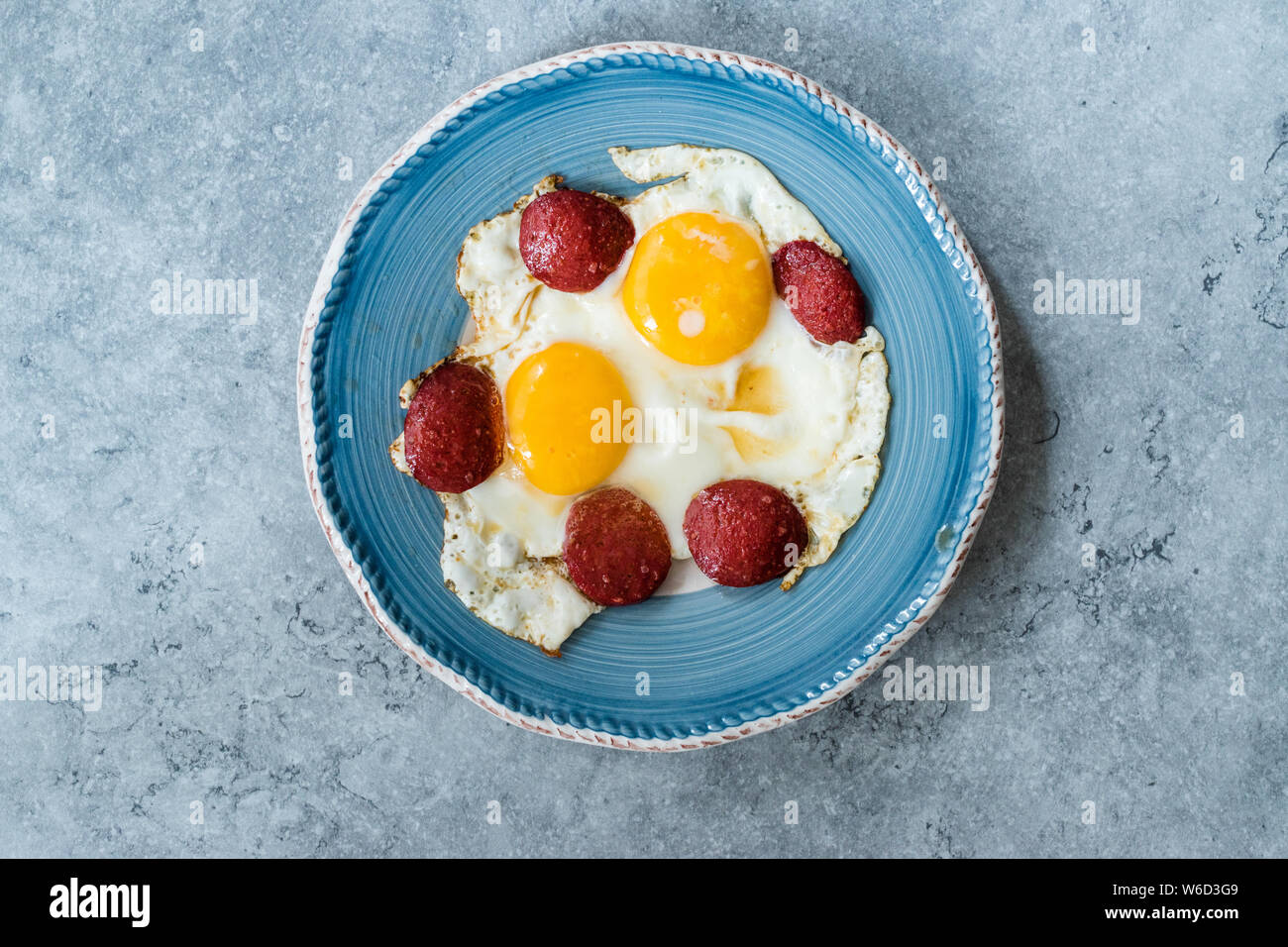 Turkish Breakfast Sucuk with Fried Eggs / Salami or Sujuk. Traditional ...